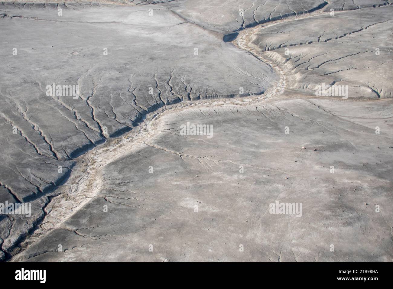 Aerial view of ground rock glacial run off; Kangerlussuaq, Qeqqata ...