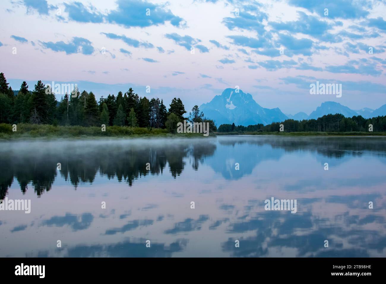 Oxbow Bend of the Snake river with the reflection of Mount Moran in Grand Teton National Park ...