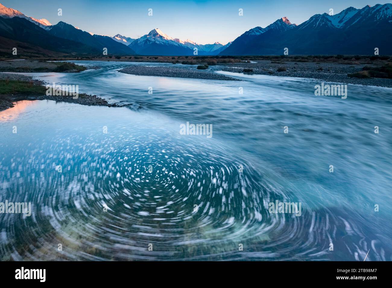 Slow shutter speed captures the motion of the Tasman River coming off ...