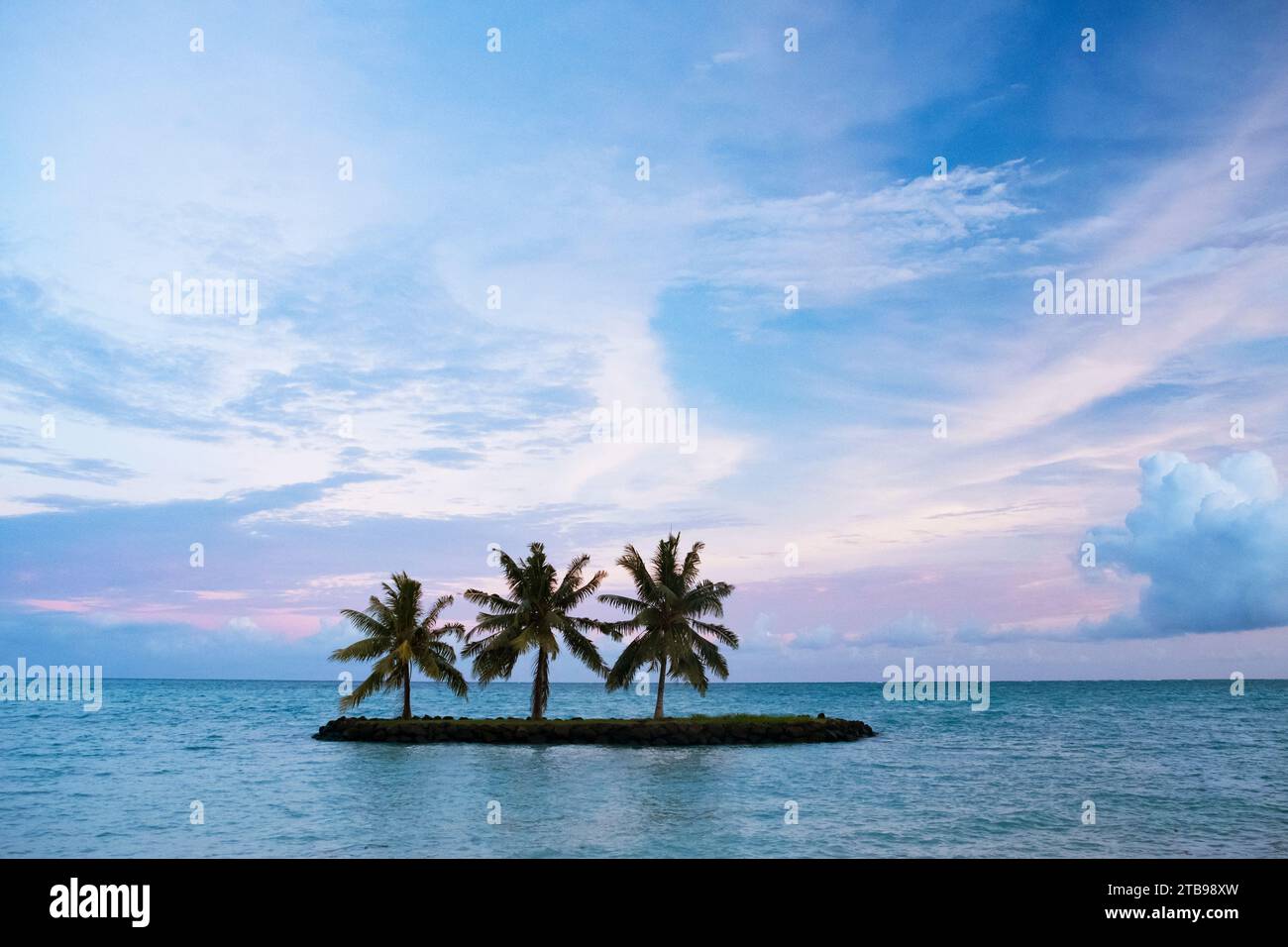 Palm trees on a small island floating in the ocean; Apia, Samoa Stock ...