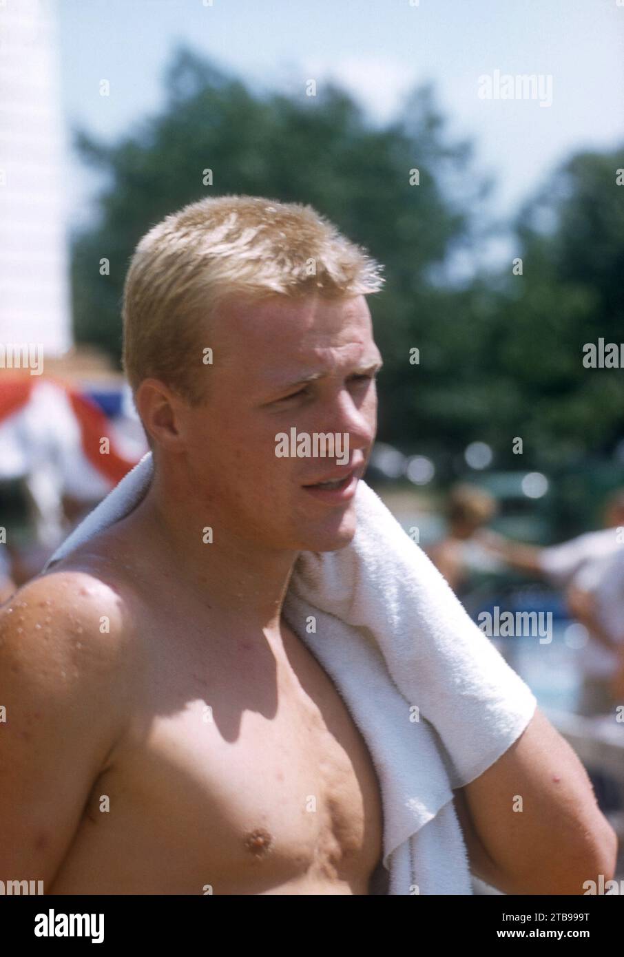 DETROIT, MI - AUGUST 10: American swimmer George Breen uses a towel to ...