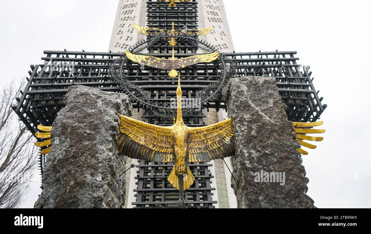 Kiev, Ukraine - March 6, 2019: Closeup Monument with bronze figure of ...