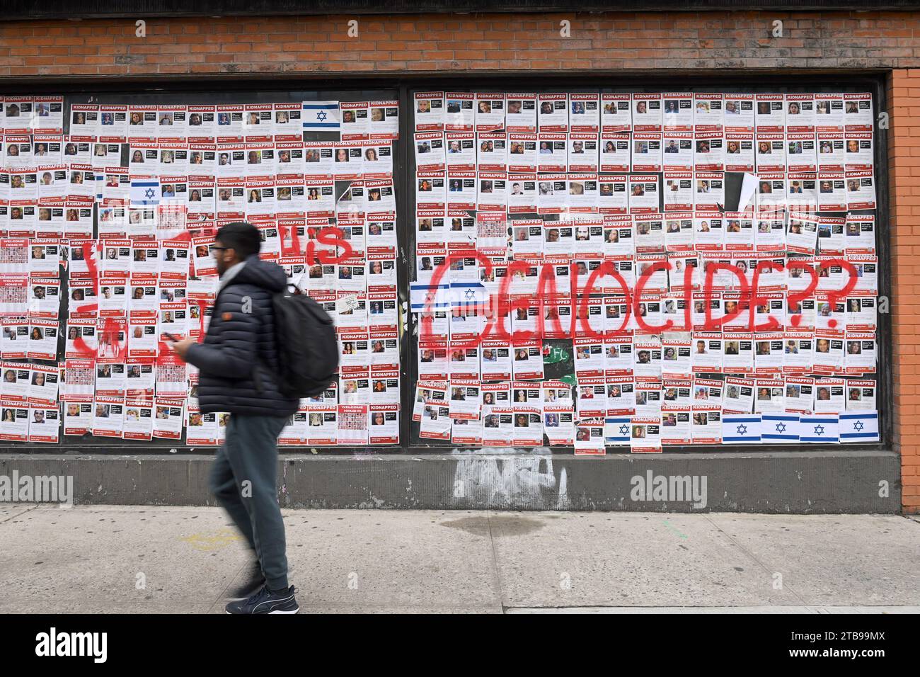 New York, New York, USA. 4th Dec, 2023. Israel Kidnap victim posters ...
