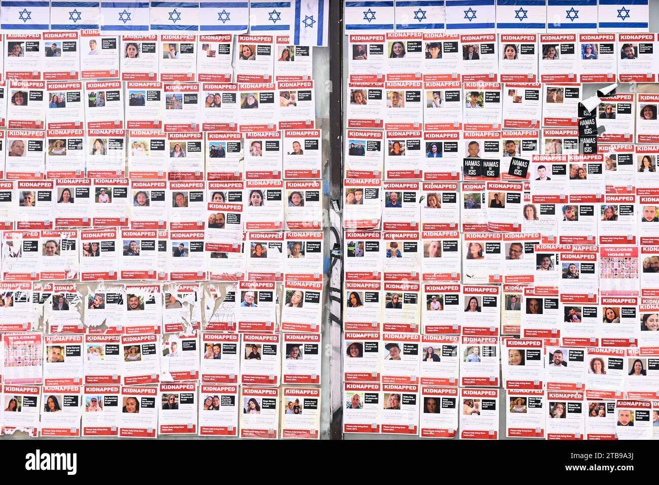 New York, New York, USA. 4th Dec, 2023. Israel Kidnap victim posters ...