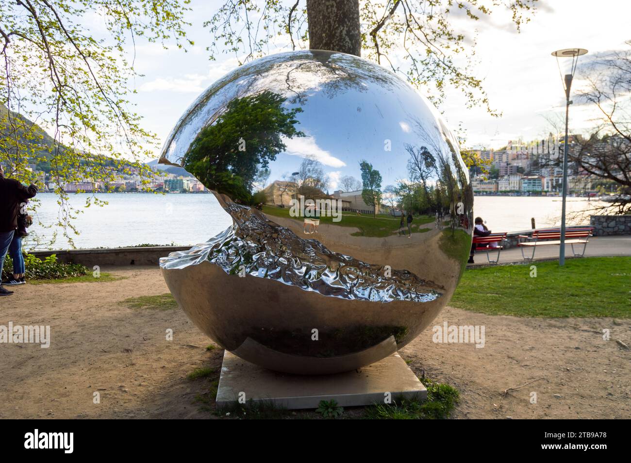 Lugano, Ticino, Switzerland - April 19, 2023: Big Data is a monument depicting a large sphere ...