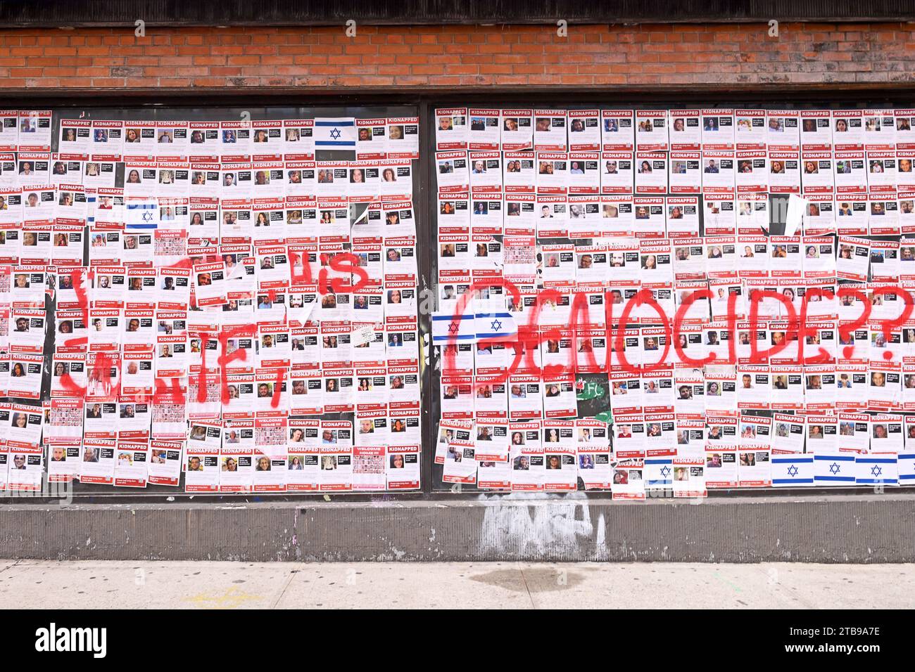 New York, New York, USA. 4th Dec, 2023. Israel Kidnap victim posters ...