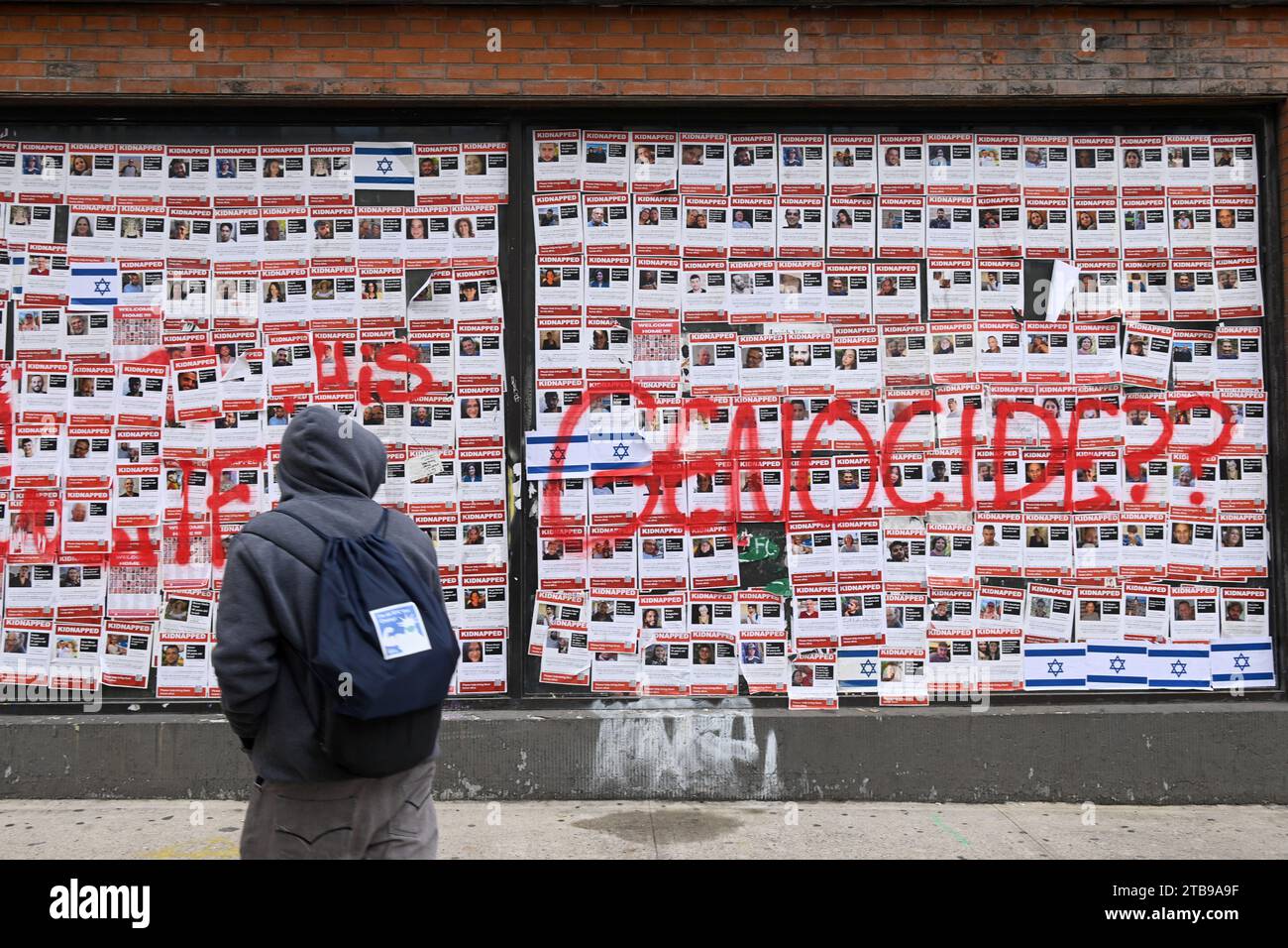 New York, New York, USA. 4th Dec, 2023. Israel Kidnap victim posters ...