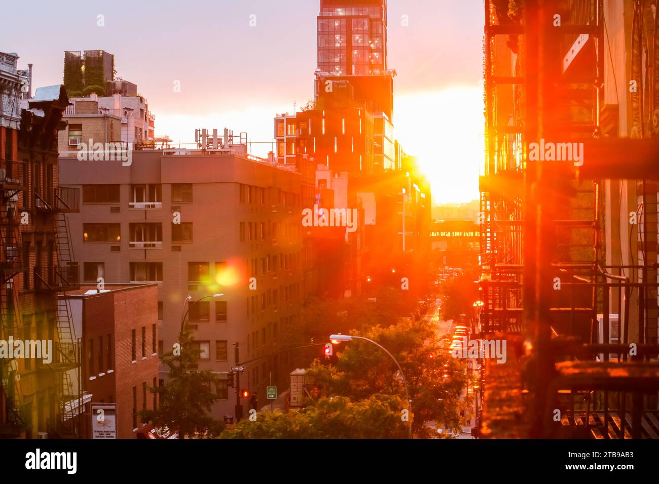 New York City street view during sunset Stock Photo - Alamy