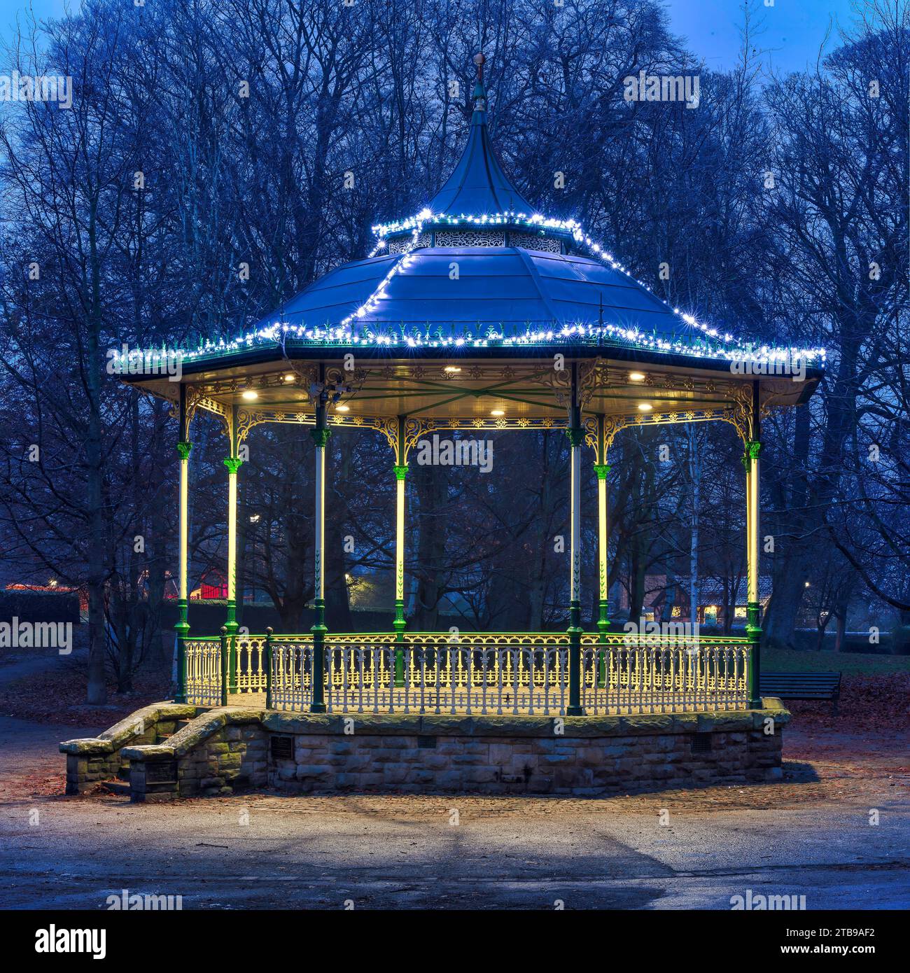 The bandstand at christmas in the Abbey grounds in Hexham in ...