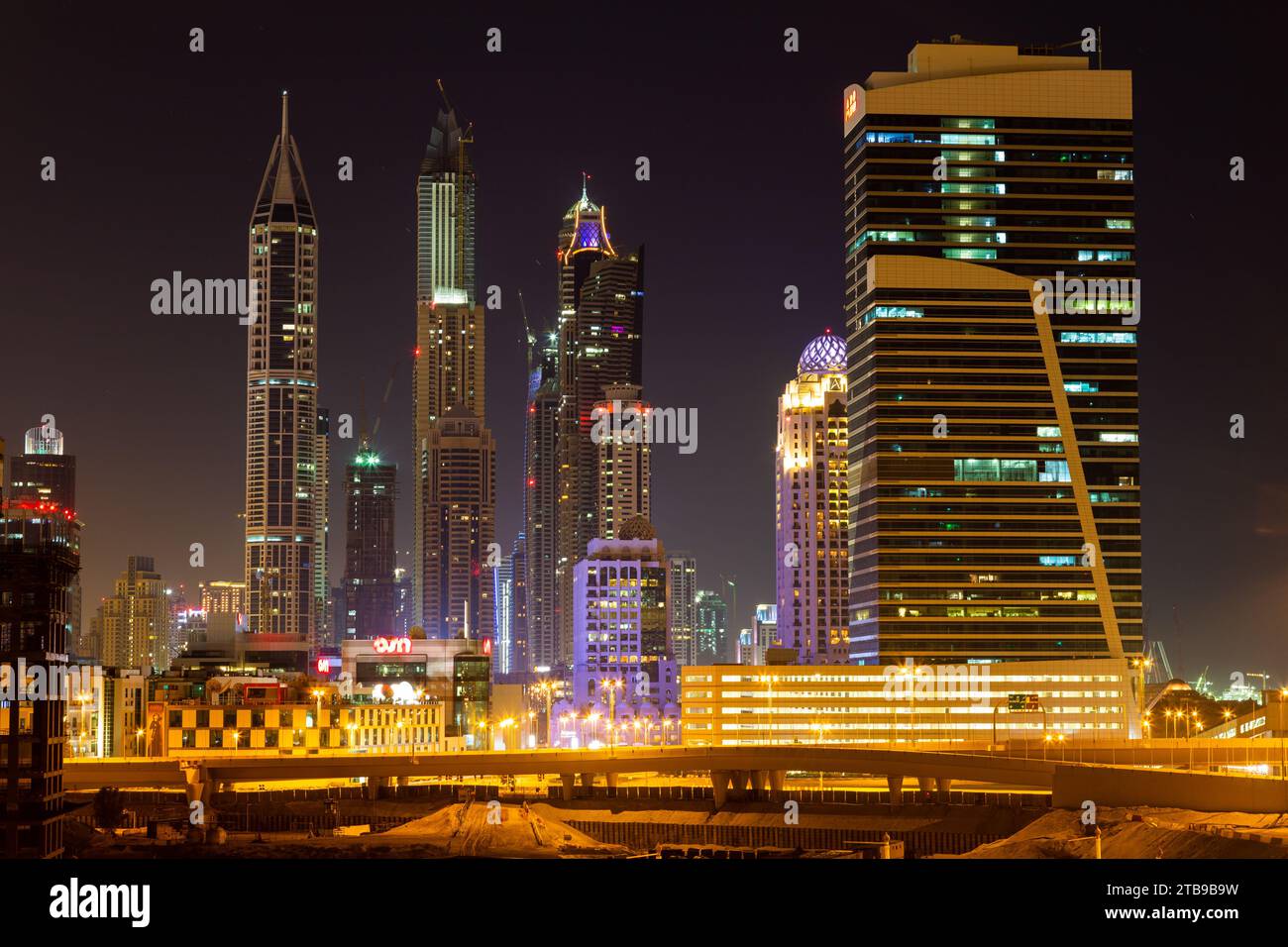 Dubai, UAE - March 13, 2018: View of buildings of Dubai city at night ...