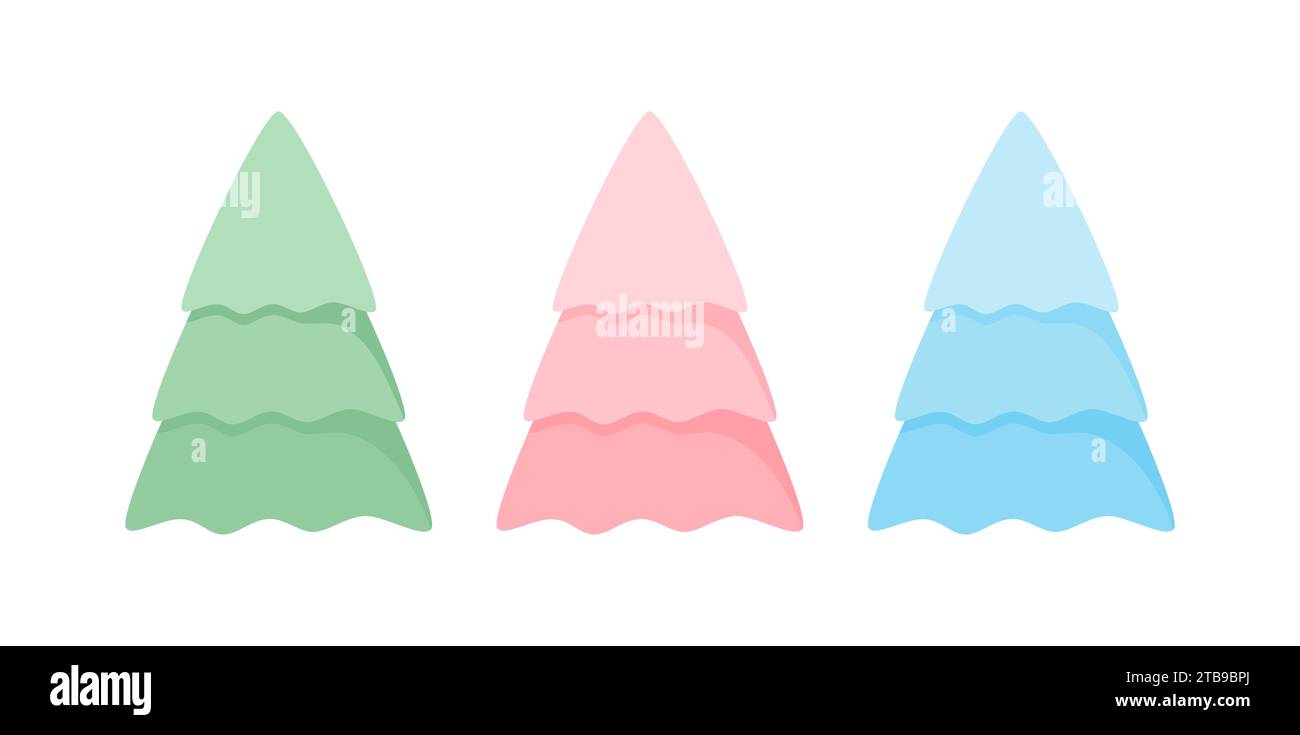 Set of colored Christmas trees isolated on white background. Flat ...