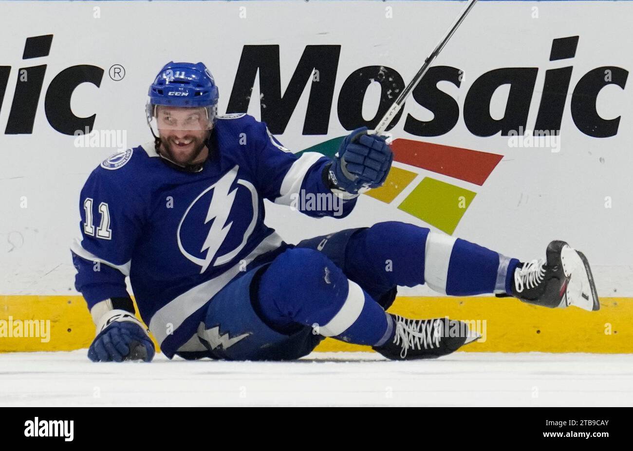 Tampa Bay Lightning center Luke Glendening (11) after scoring against ...