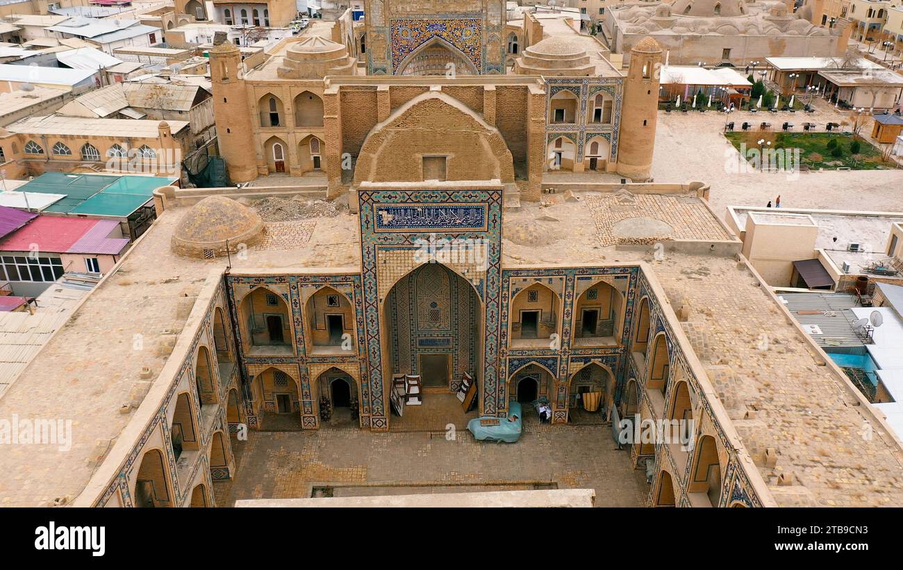 Aerial of Abdulaziz Khan Madrassah in Bukhara, Uzbekistan Stock Photo ...