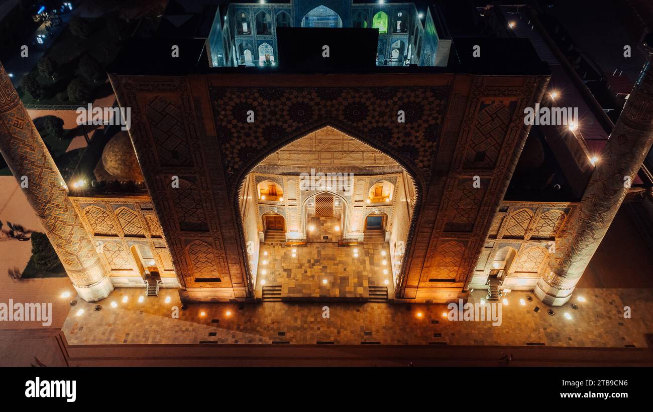 Aerial view of Registan Square in Samarkand Uzbekistan at night Stock ...