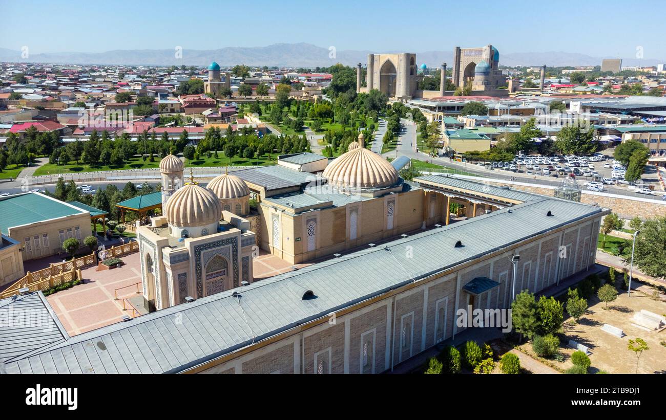Aerial view of Hazrat Khizr Mosque in Samarkand Uzbekistan with Bibi ...