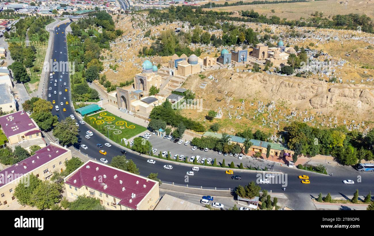 Aerial view of Shah-i-Zinda necropolis in Samarkand Uzbekistan Stock ...