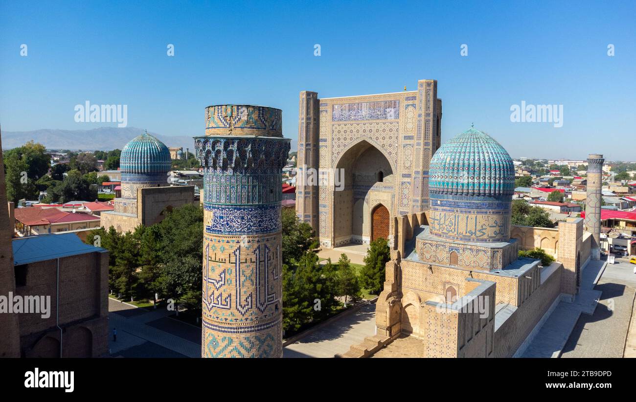 Aerial view of Bibi-Khanym Mosque in Samarkand Uzbekistan Stock Photo ...