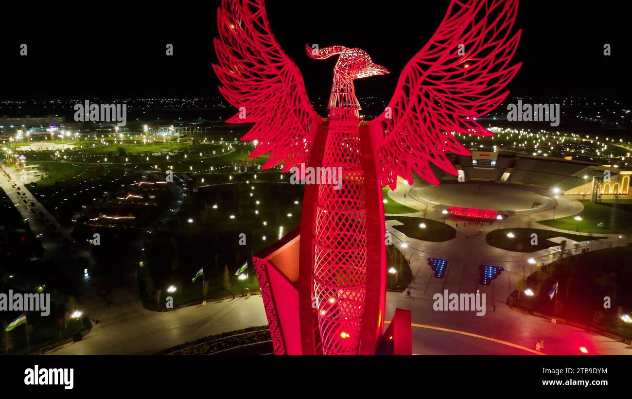 Tashkent, Uzbekistan - December 14, 2022: Aerial view of Huma bird ...