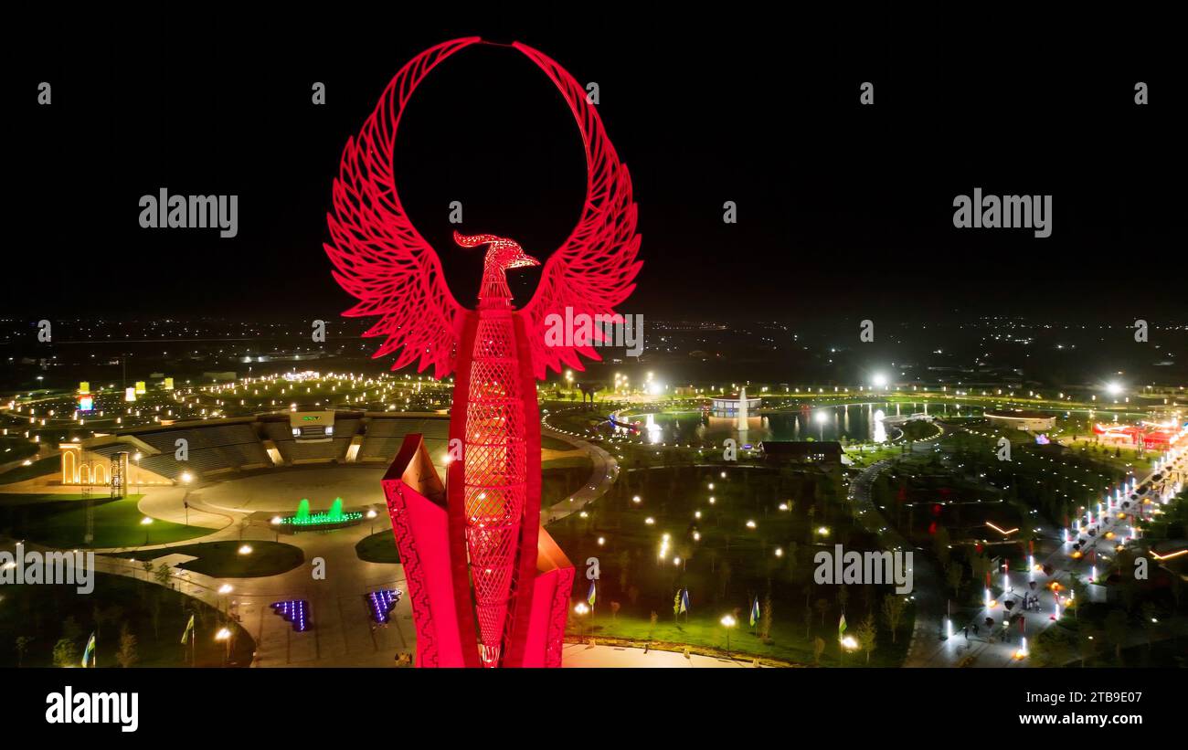 Tashkent, Uzbekistan - December 14, 2022: Aerial view of Huma bird ...