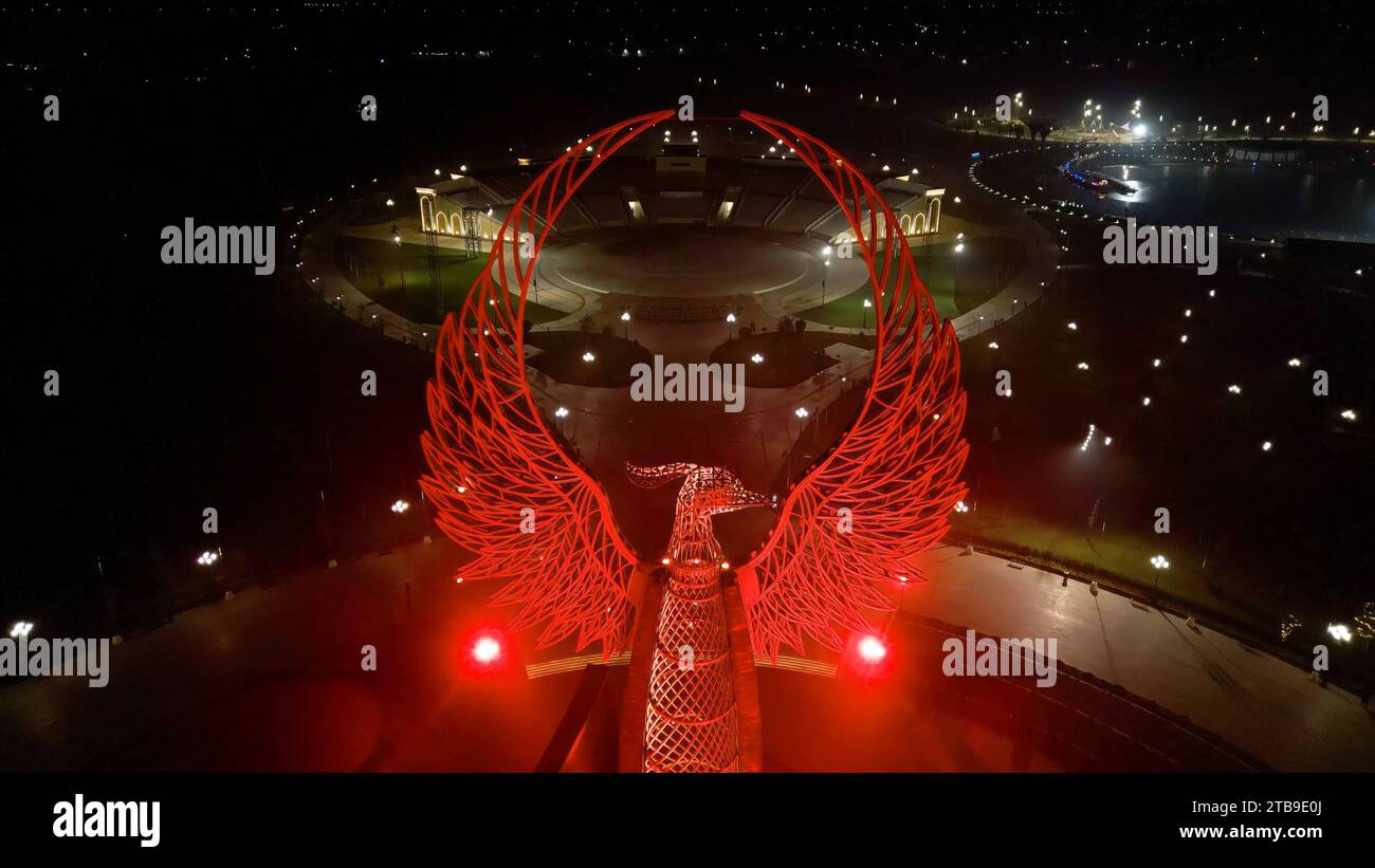 Tashkent, Uzbekistan - December 14, 2022: Aerial view of Huma bird ...