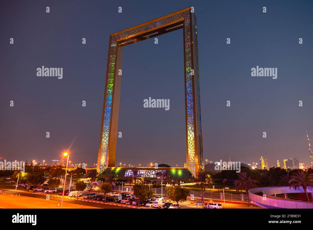 Dubai, United Arab Emirates - June 21, 2023: Illuminated Dubai Frame ...