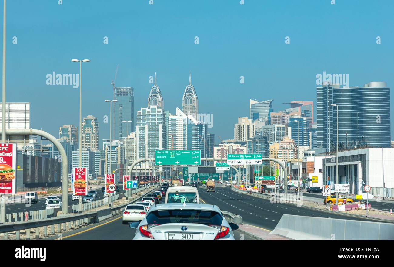 Dubai, United Arab Emirates - October 11, 2023: Road sign in Dubai ...