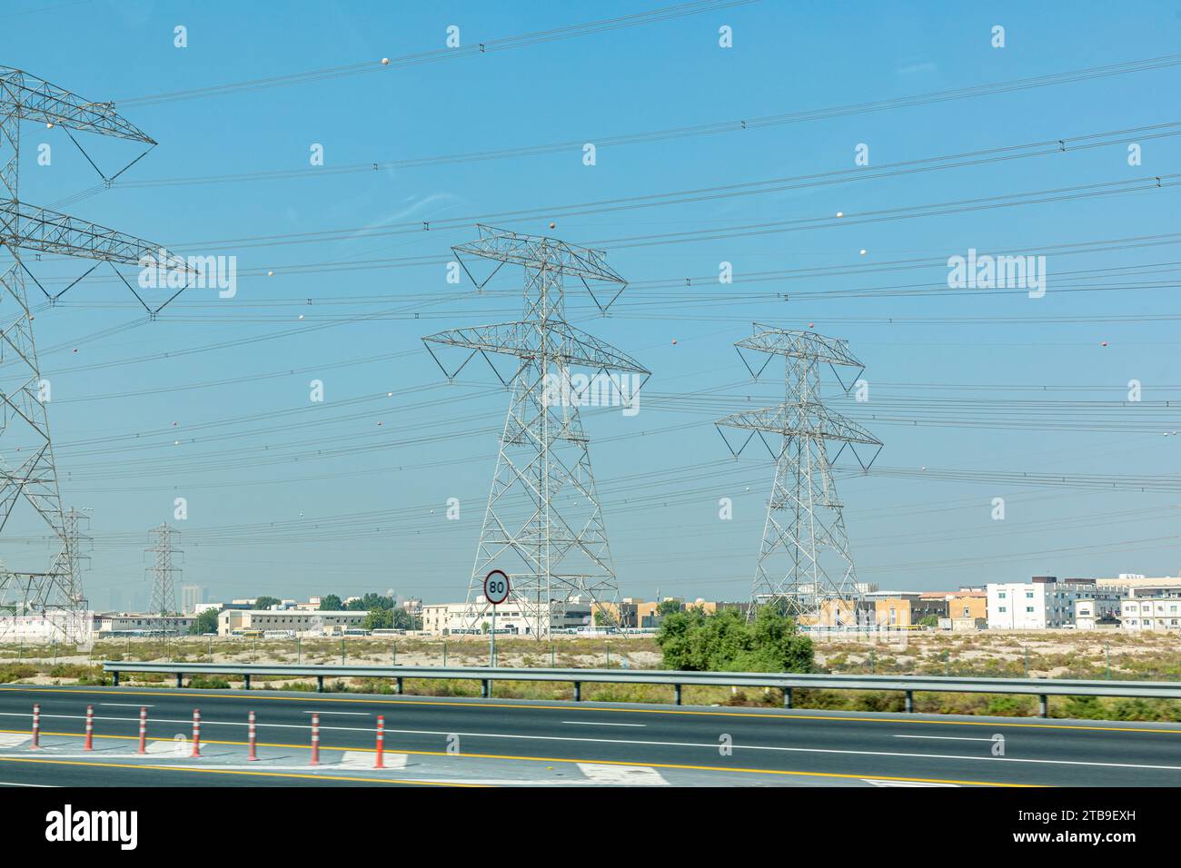 High voltage transmission lines in Dubai Stock Photo - Alamy