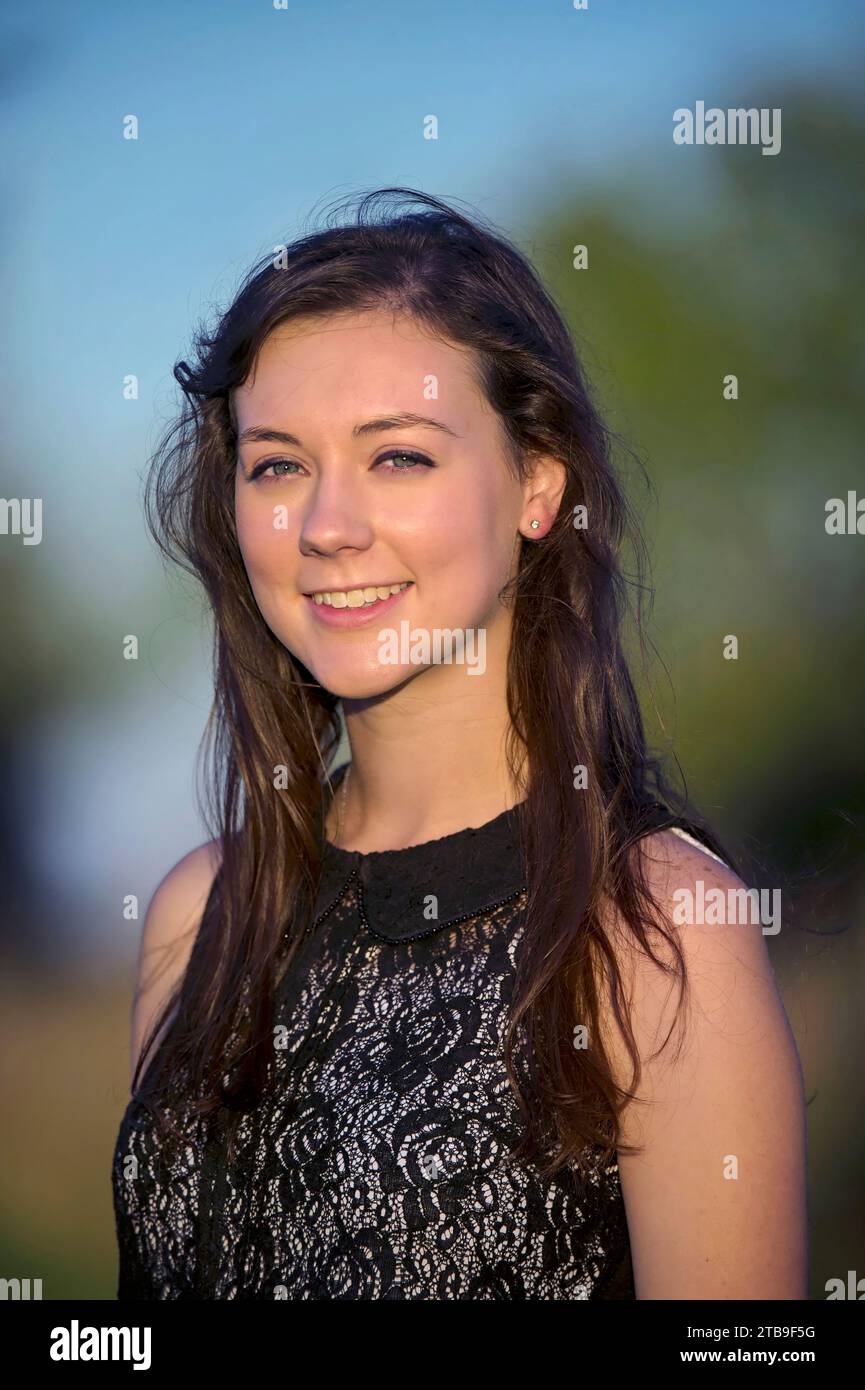 Outdoor portrait of a teenage girl; Dunbar, Nebraska, United States of ...