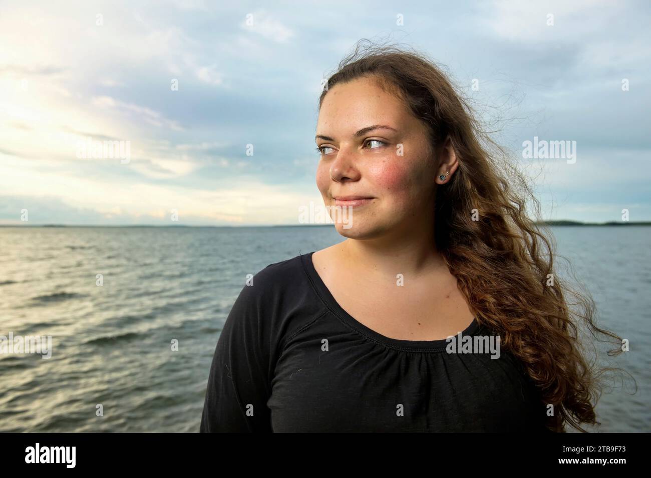 Outdoor portrait of a teenage girl at Leech Lake near Walker, Minnesota ...