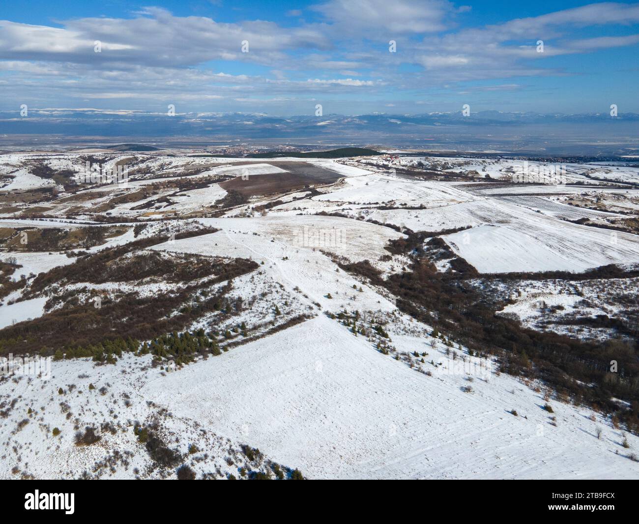 Aerial Winter view of Lyulin Mountain covered with snow, Sofia City ...