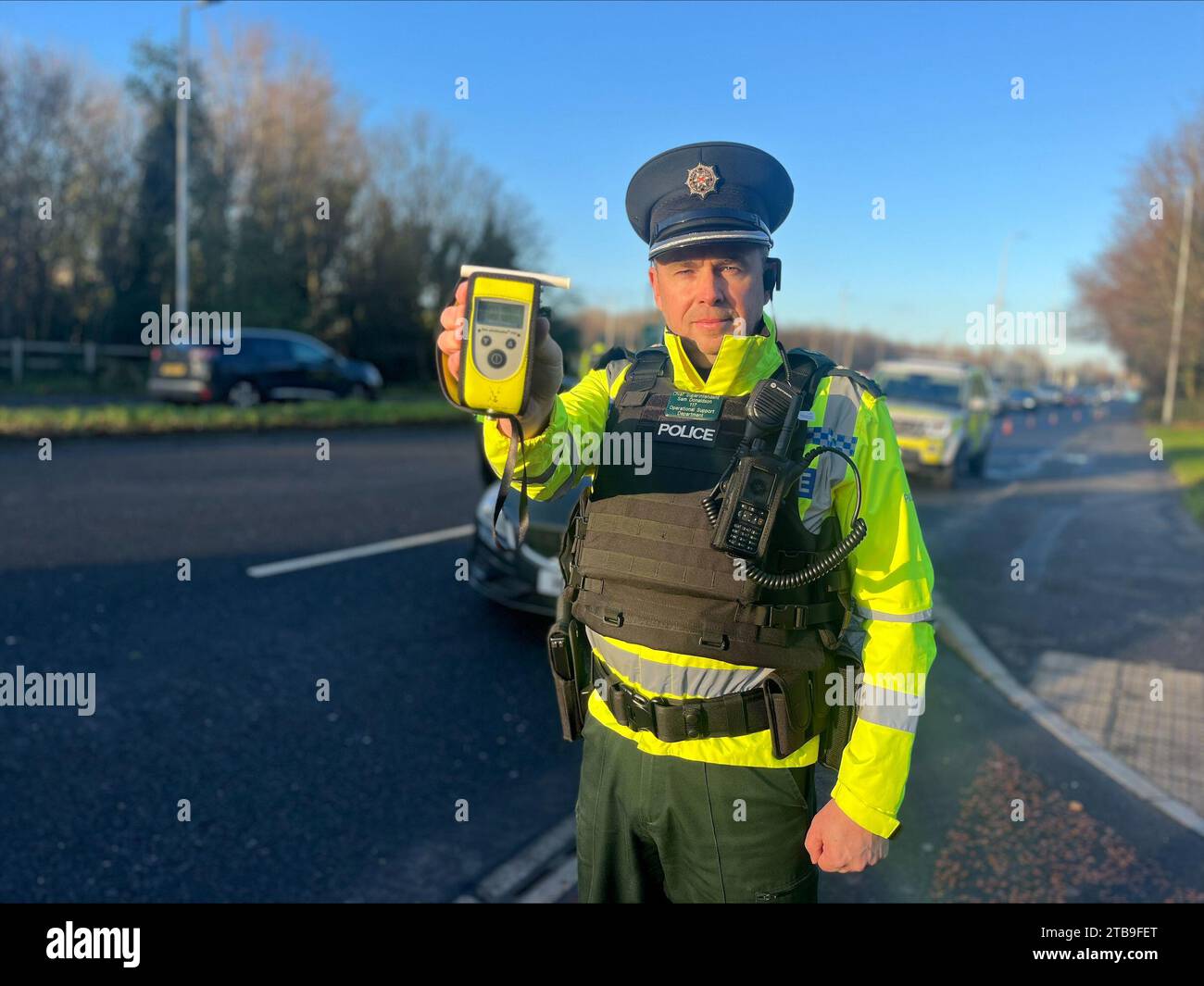 PSNI Chief Superintendent Sam Donaldson holding a breathalyser as he ...