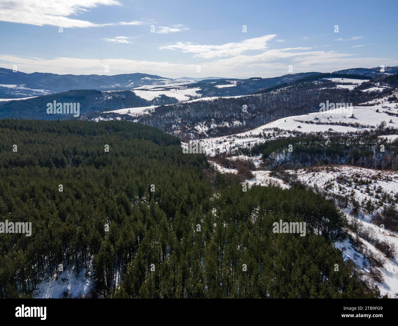 Aerial Winter view of Lyulin Mountain covered with snow, Sofia City ...