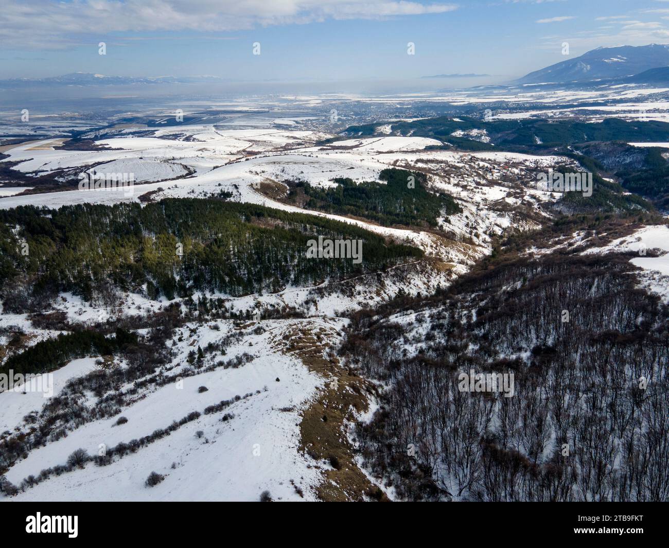 Aerial Winter view of Lyulin Mountain covered with snow, Sofia City ...