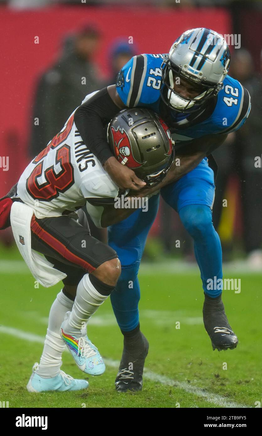 Carolina Panthers safety Sam Franklin Jr. (42) stops Tampa Bay ...