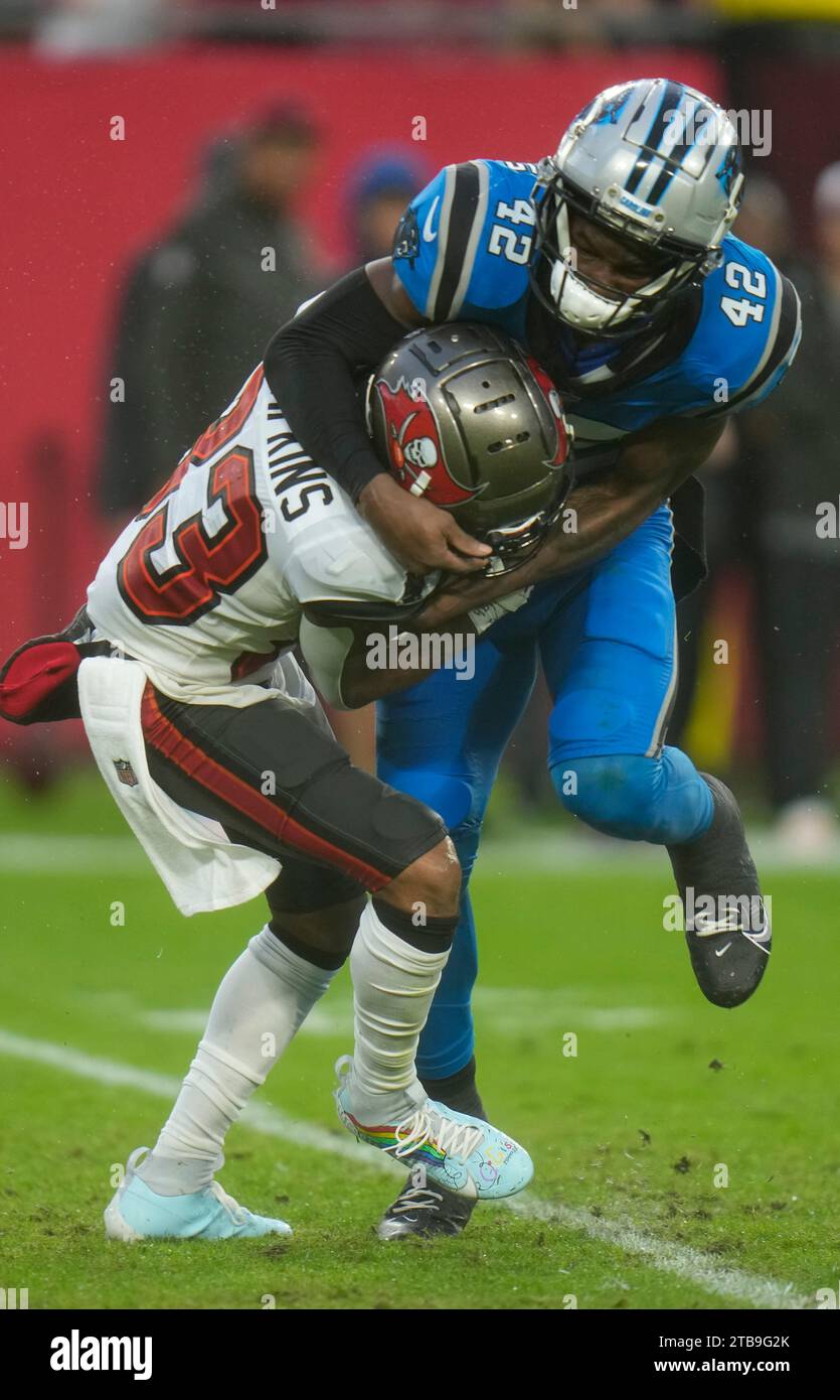 Carolina Panthers safety Sam Franklin Jr. (42) stops Tampa Bay ...