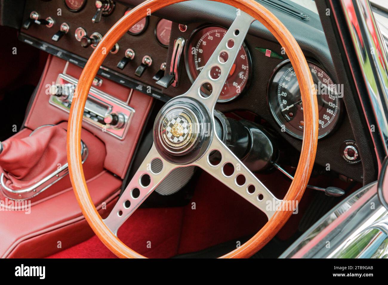 E-Type Jaguar sterring wheel. Lytham Hall Classic Car Rally 2023 Stock ...