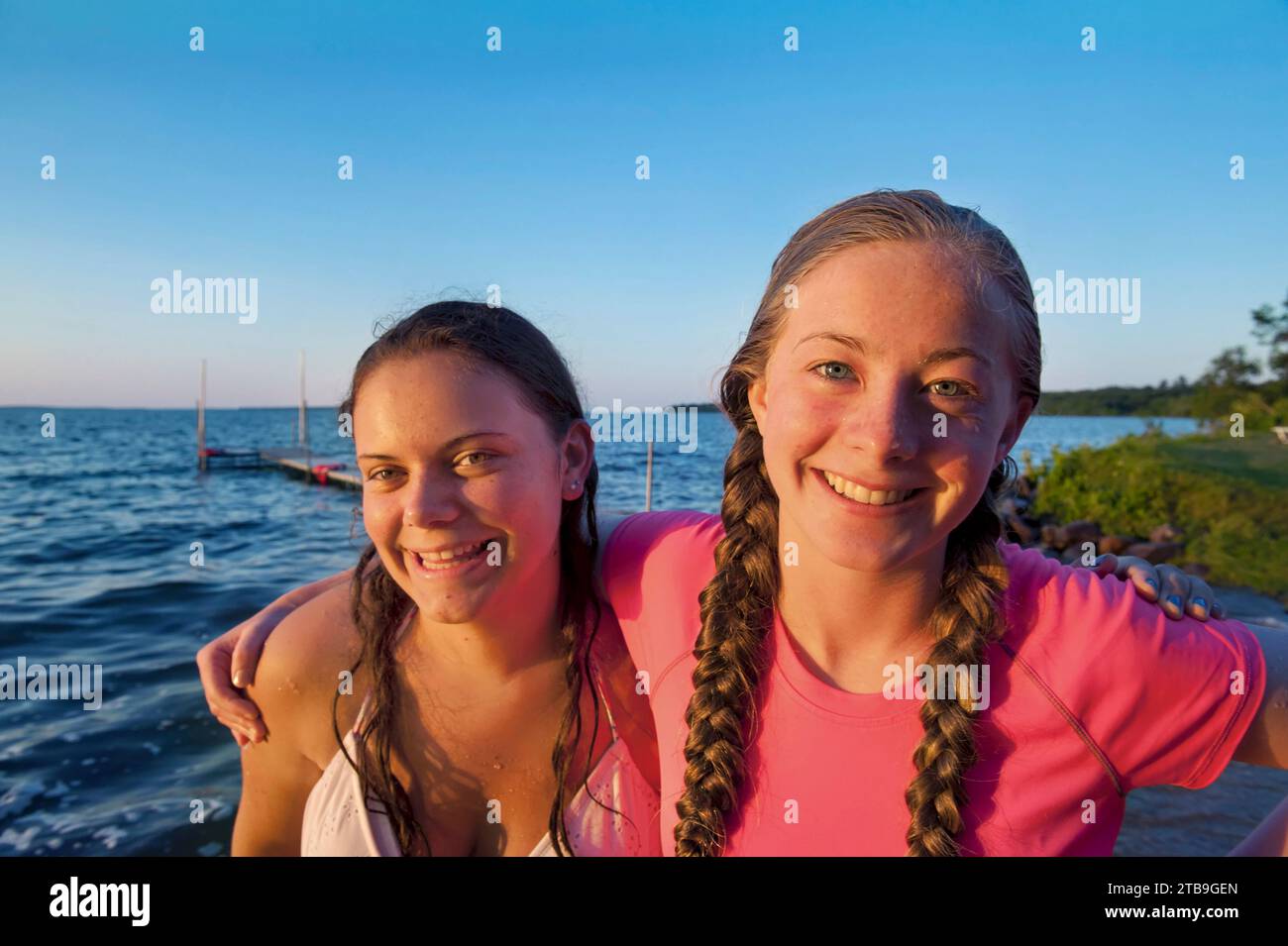 Outdoor portrait of two teenage girls posing for the camera at Leech ...