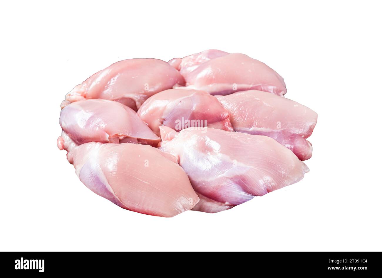 Boneless and skinless Raw Chicken leg thigh fillet Isolated, white ...