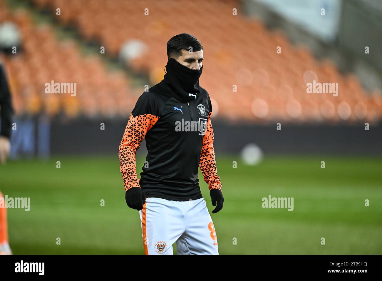 Albie Morgan #8 of Blackpool during the pre-game warmup ahead of the ...