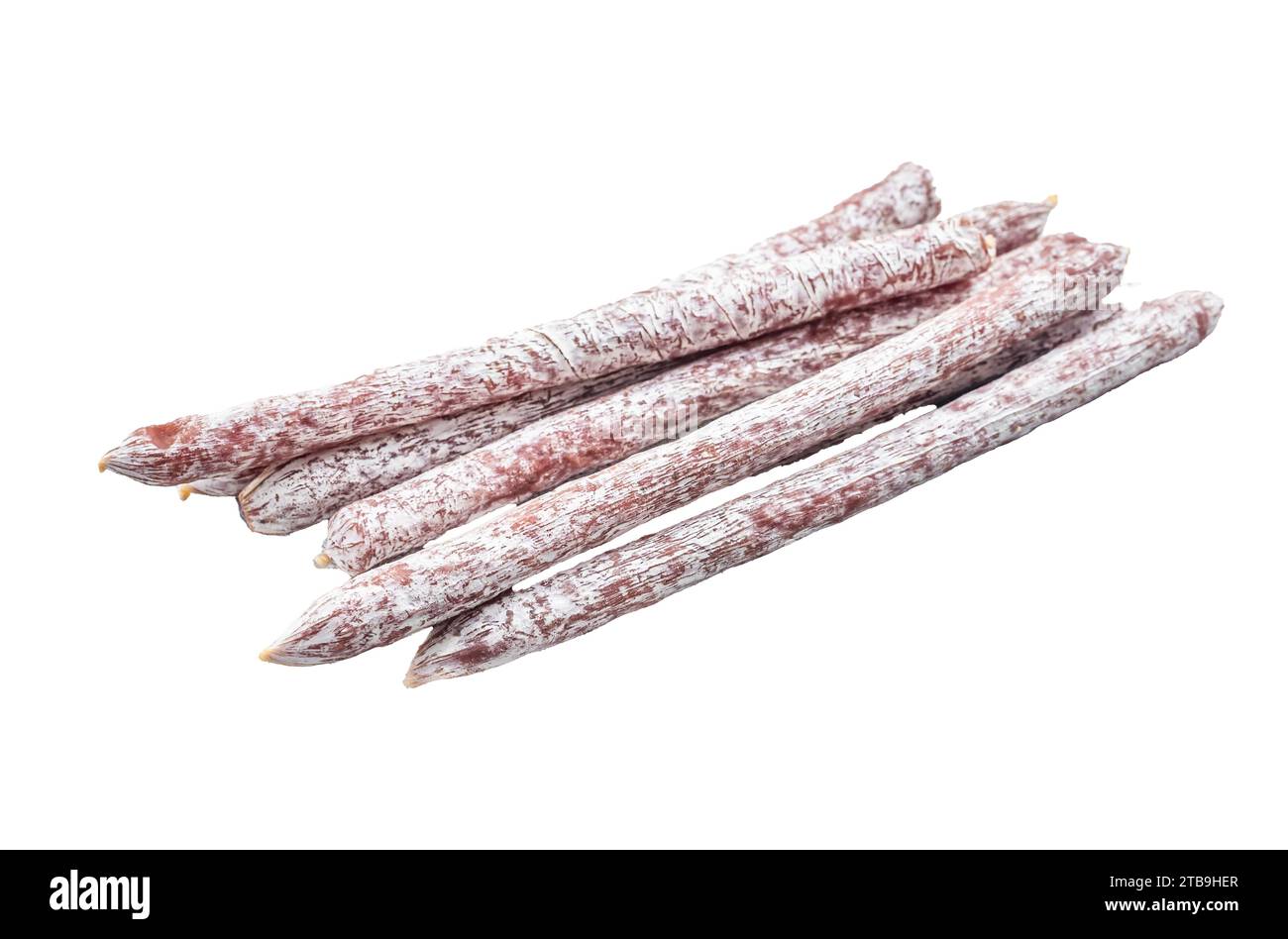 Traditional Spanish mini fuet sausage. Isolated, white background Stock ...