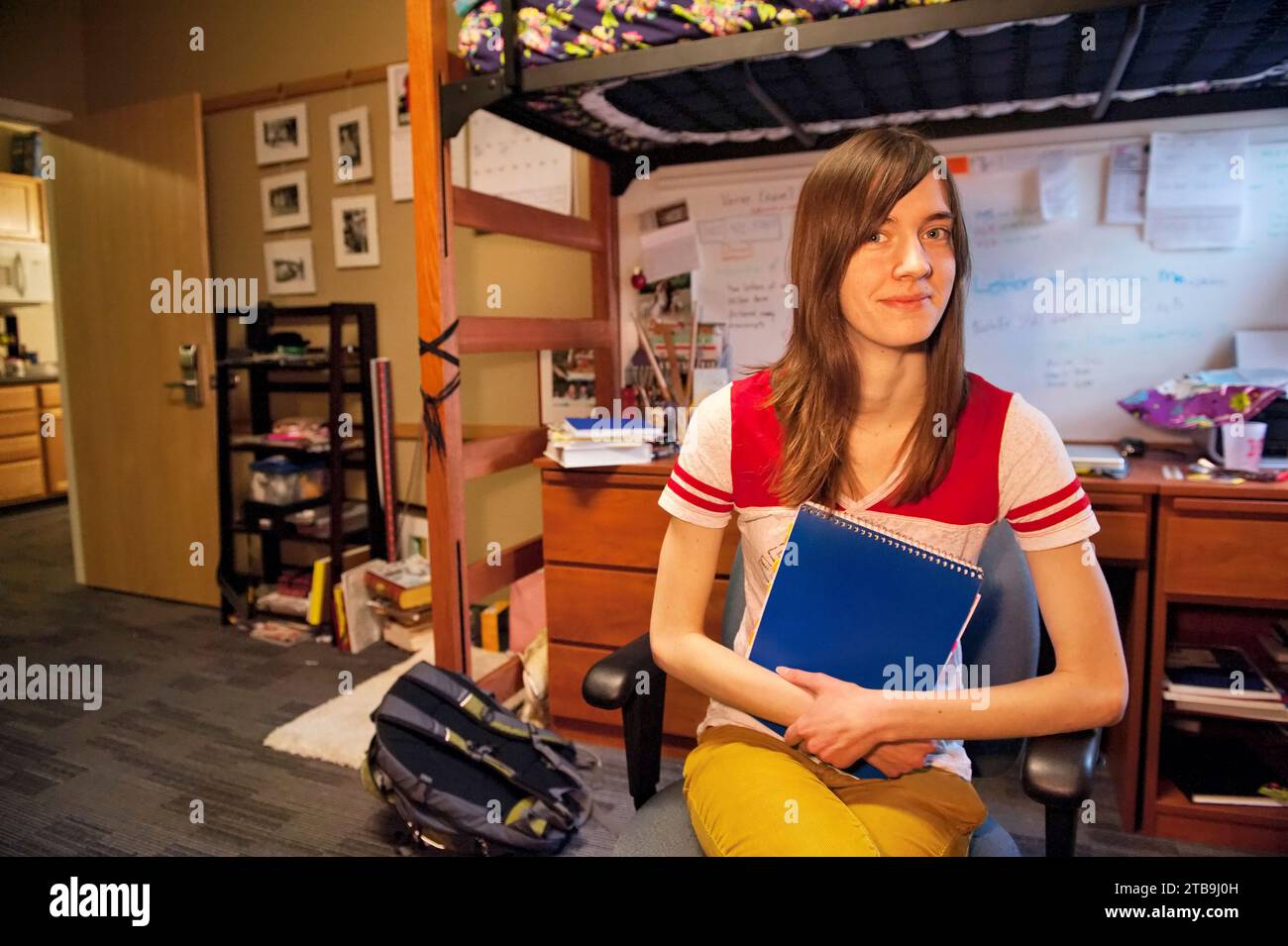 Female college student in her college dorm room; Lincoln, Nebraska ...