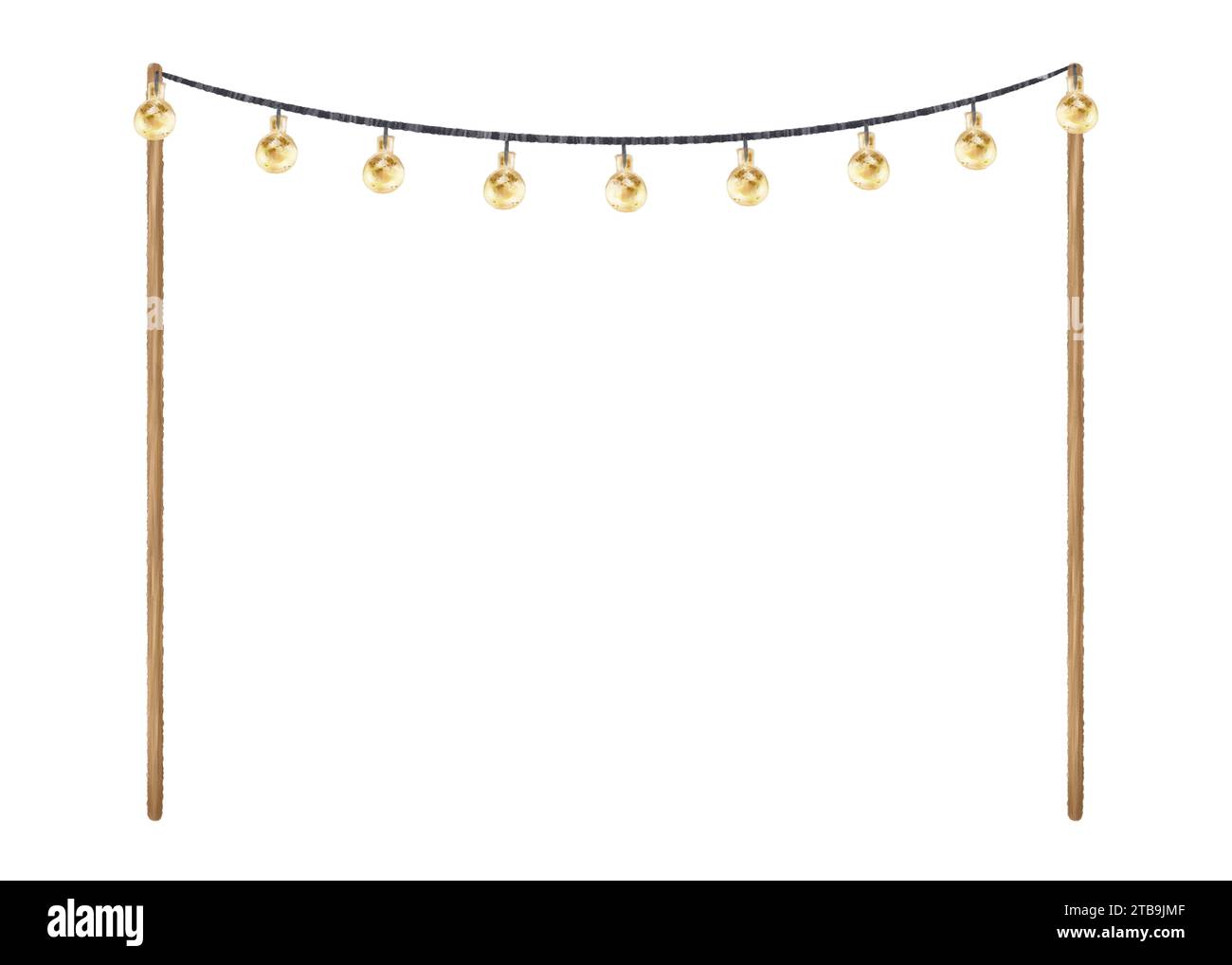 Festive garland with glass lanterns on wooden poles. Decoration for ...
