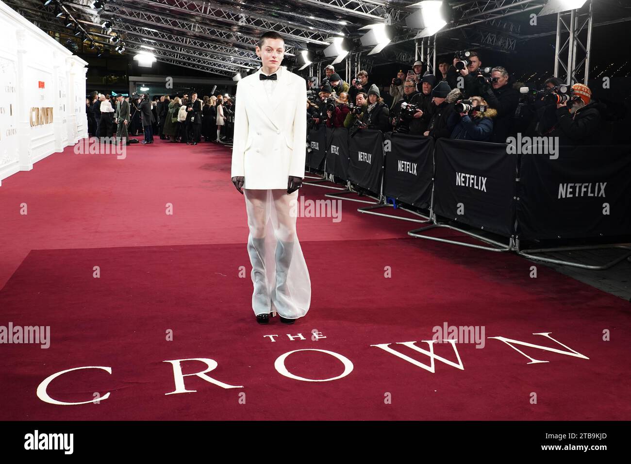 Emma Corrin arrives for the Crown finale celebration at the Royal ...