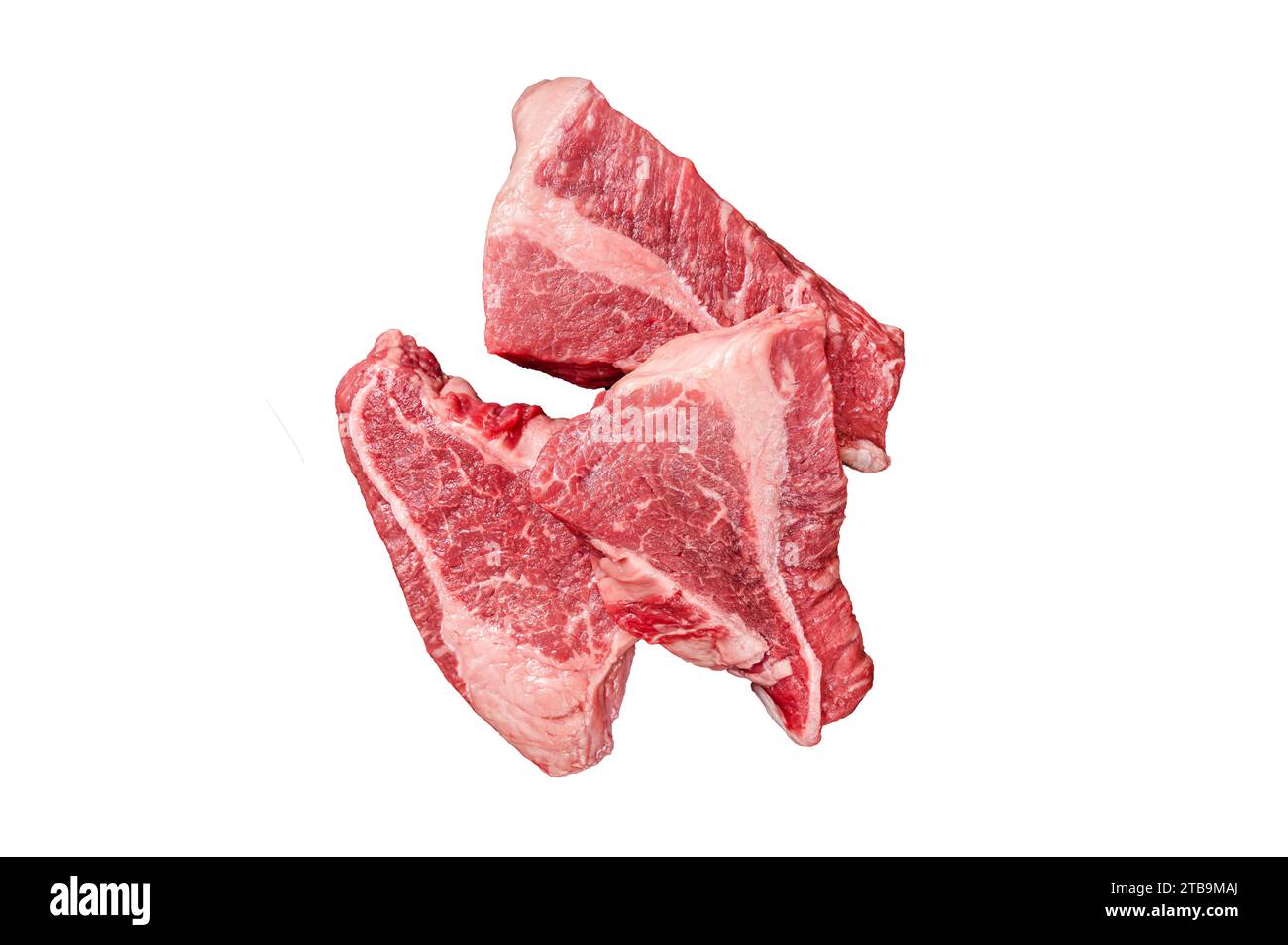 Topside sirloin beef cut, raw meat with spices. Isolated, white ...