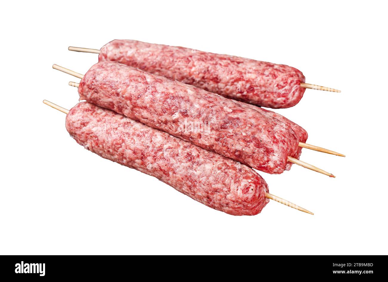 Raw Souvlaki Shashliks or Shish Kebab skewers with spices. Isolated ...