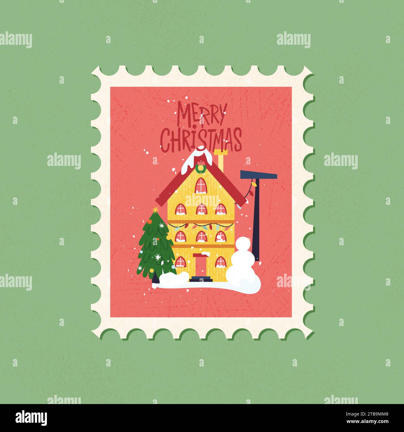 Merry Christmas House Snowman Postal Stamp Stock Vector Image & Art - Alamy