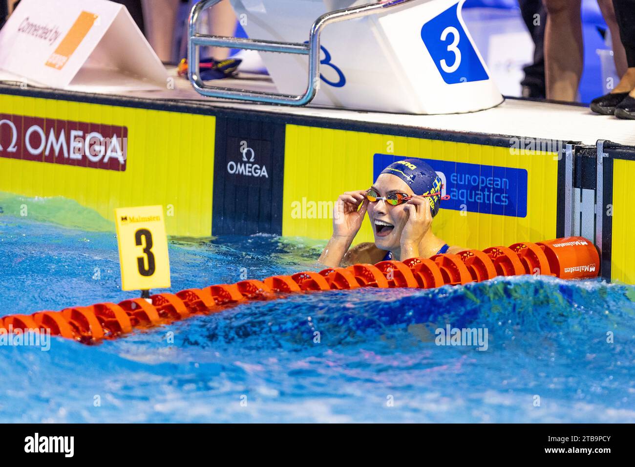 Swimmer of Sweden during WomenÂ´s 4x50m Freestyle Final at the LEN ...