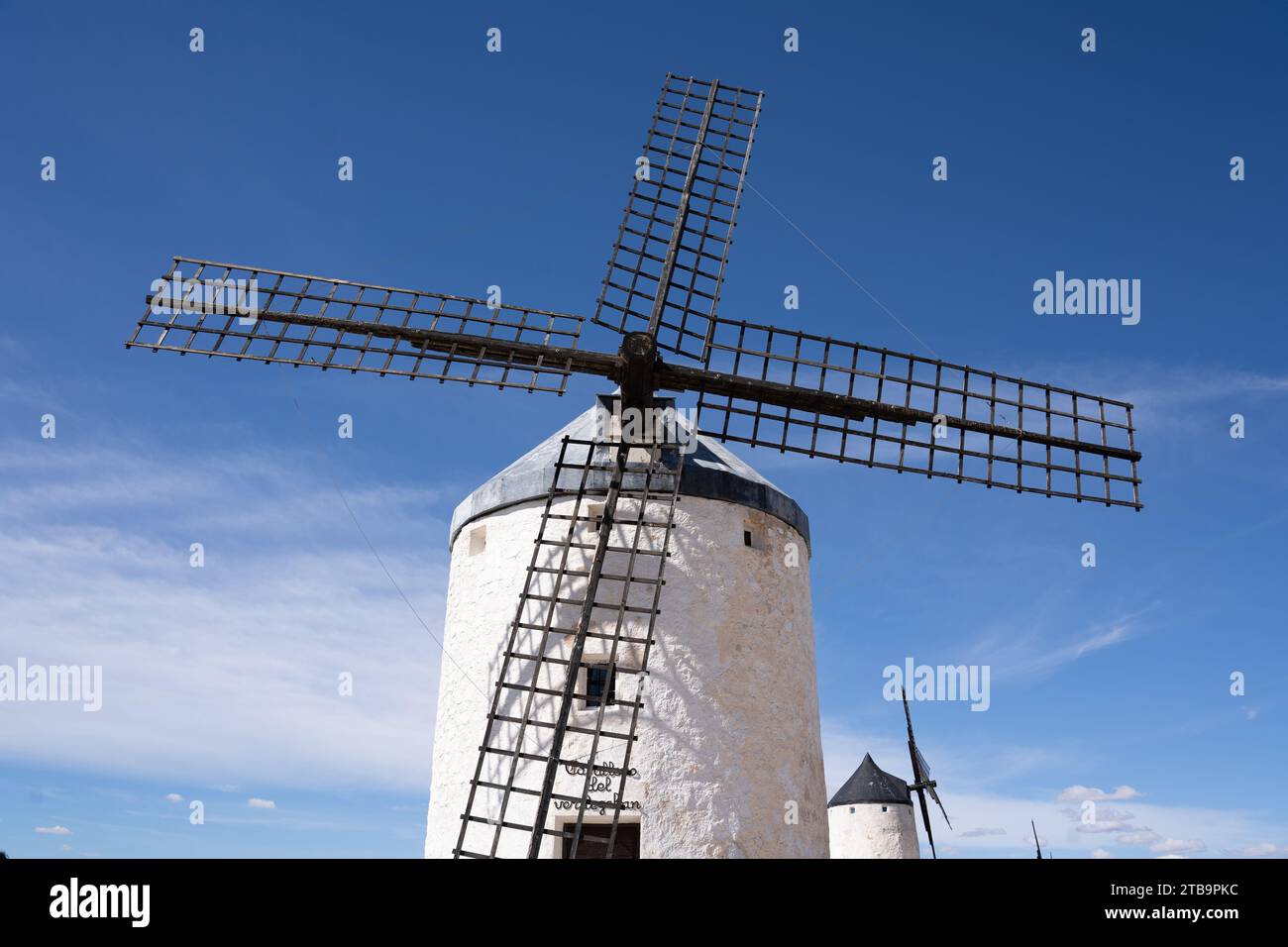 Low angle view of ancient wind mill with wood blades in of Region of ...