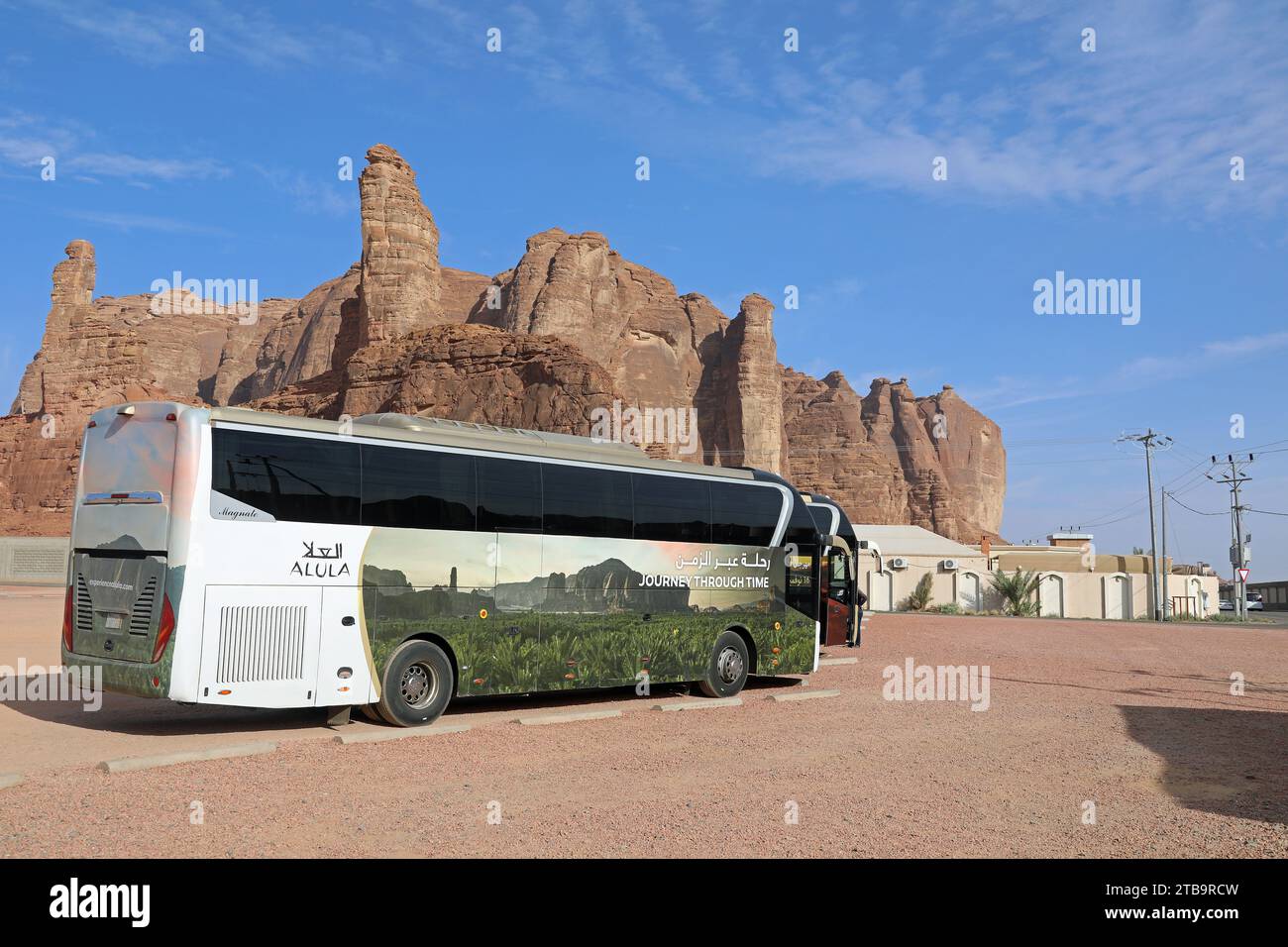 Tour bus at Al Ula in the desert of Saudi Arabia Stock Photo - Alamy