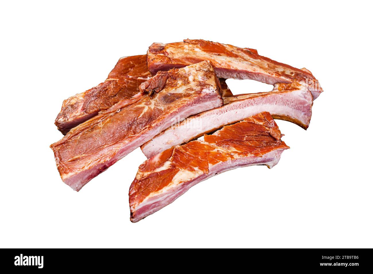 Sliced Smoked BBQ Pork Ribs. Isolated, white background Stock Photo - Alamy